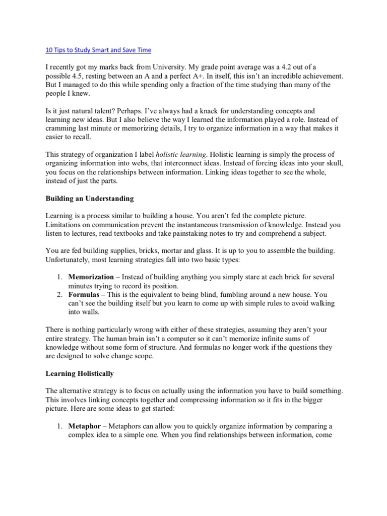 10 Tips To Study Smart and Save Time | PDF | Information | Brain