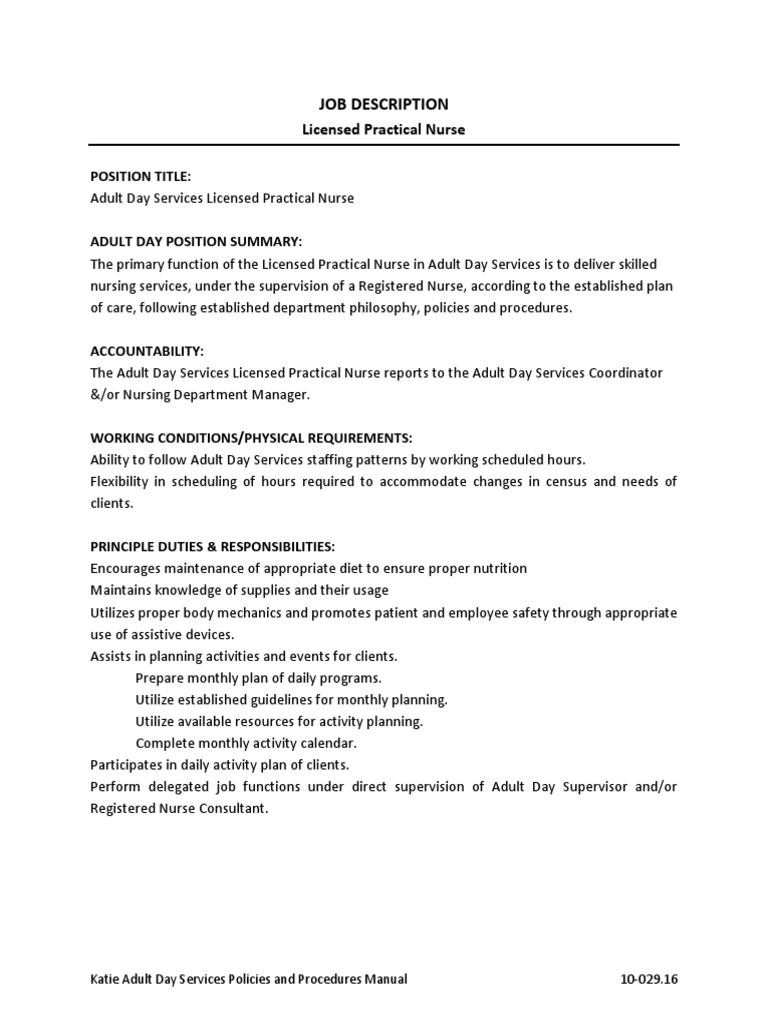 Adult Day Services LPN Job Description | PDF