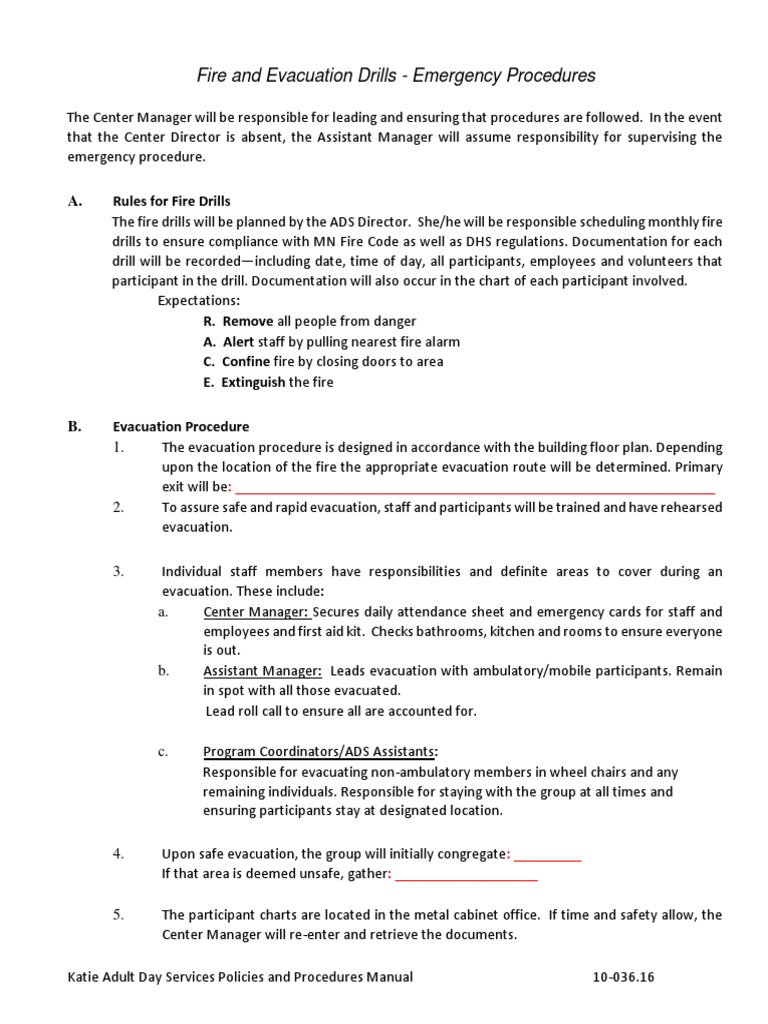 10-036.16 Fire - Evac Emergency Drill Procedures | PDF | Emergency ...