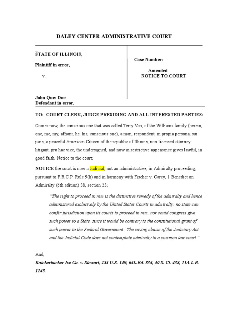 Notice To Court | PDF | Admiralty Law | Federal Government Of The ...