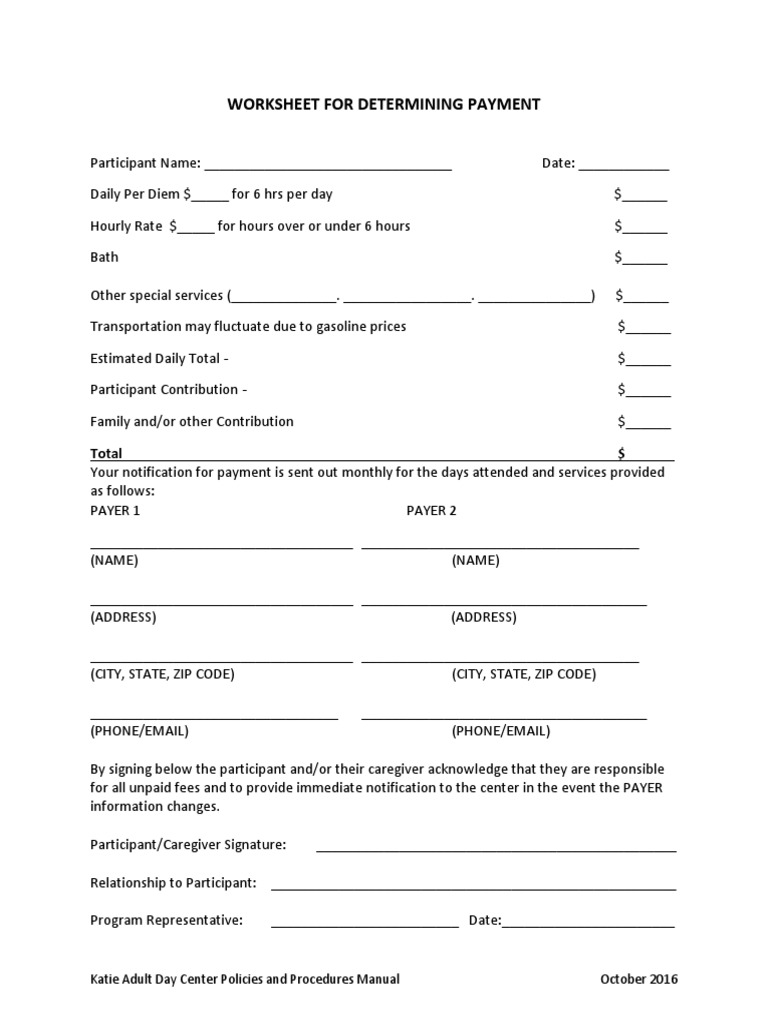 Payment Worksheet for Participants | PDF