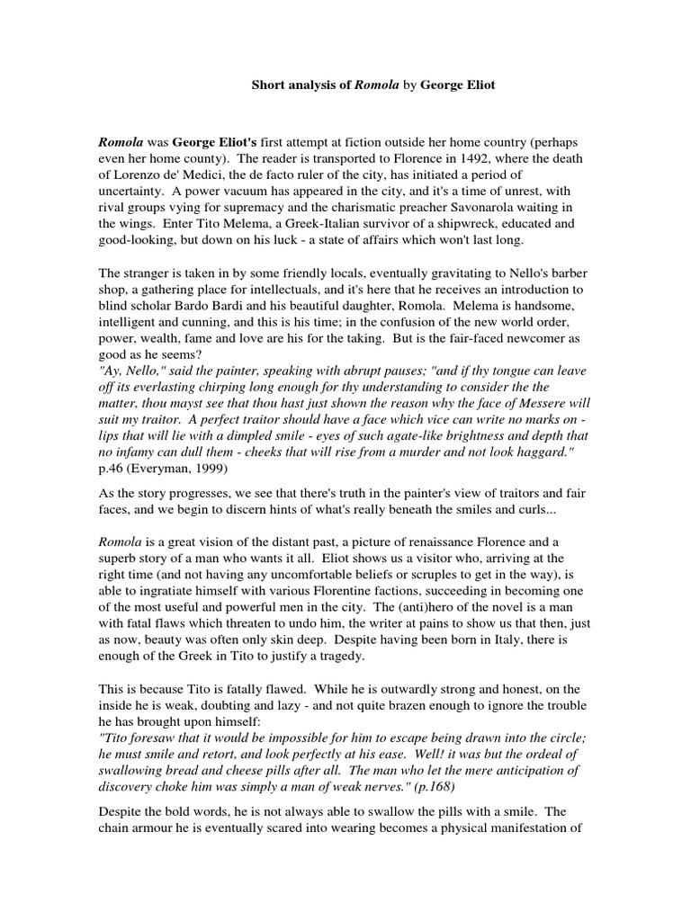 Short Analysis of Romola | PDF