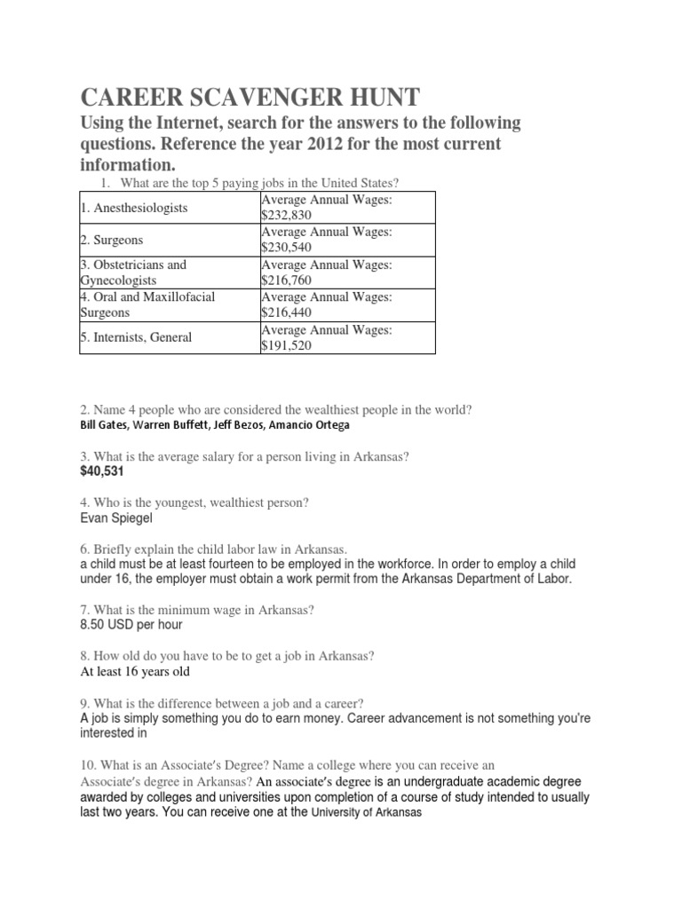 Career Scavenger Hunt11 | PDF