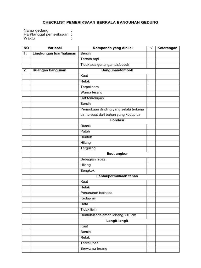Checklist Pemeriksaan Berkala Bangunan Gedung | PDF