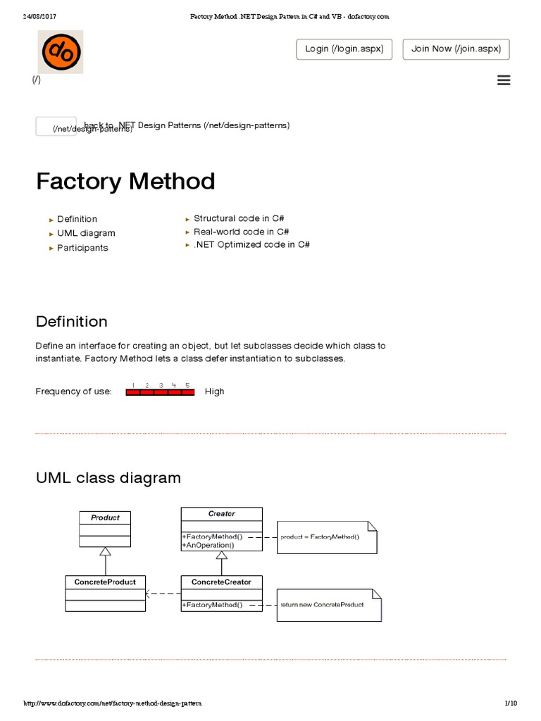 Factory Method Net Design Pattern In C And Vb Dofactory Pdf Method Computer Programming 
