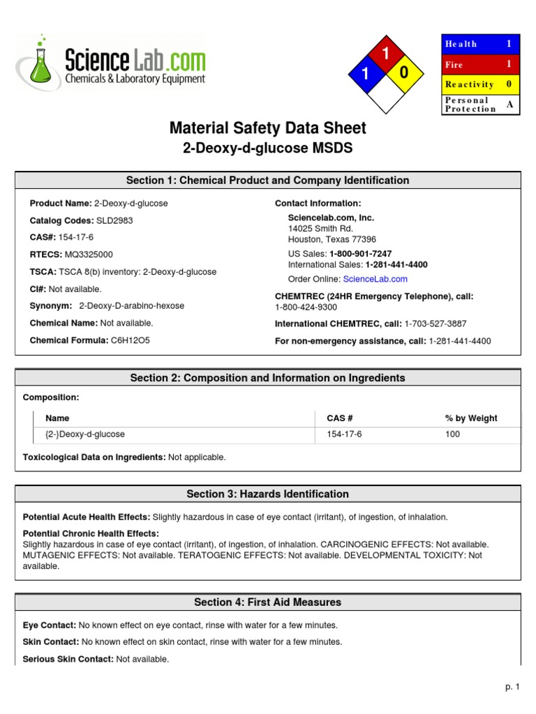 MSDS Glukose | PDF | Toxicity | Materials