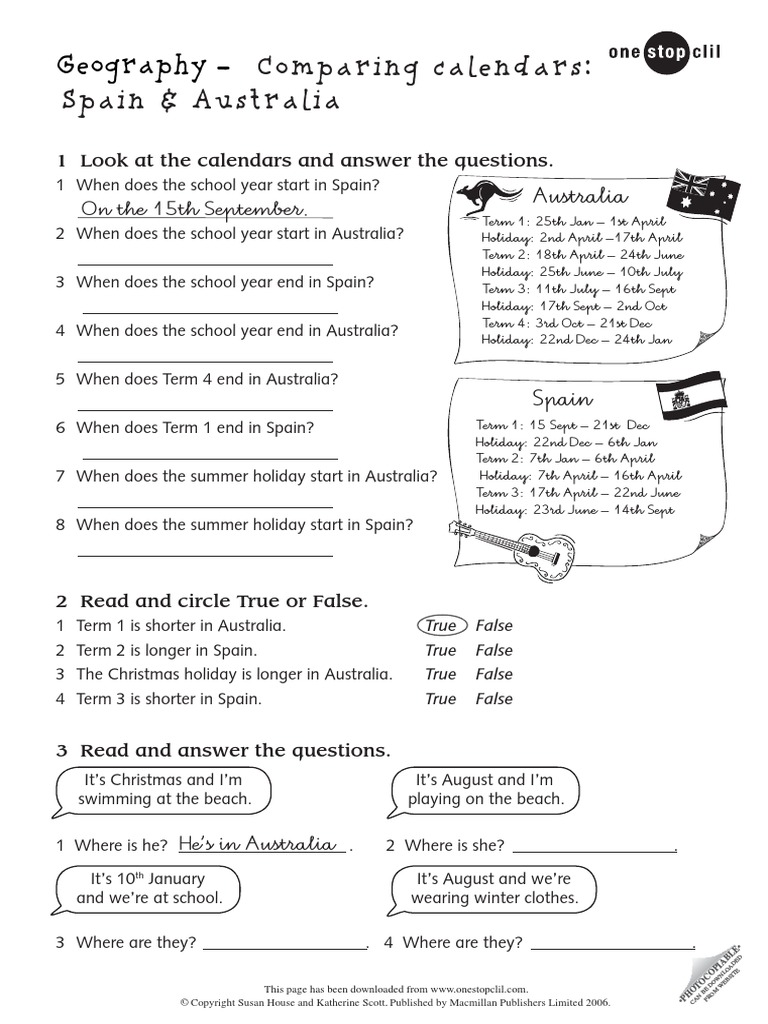 Geog Comparing Calendars Spain and Australia | PDF