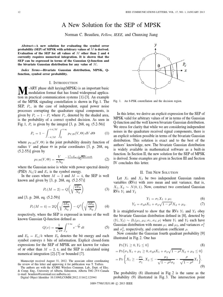 SEP of MPSK: New Gaussian Solution | PDF | Normal Distribution ...