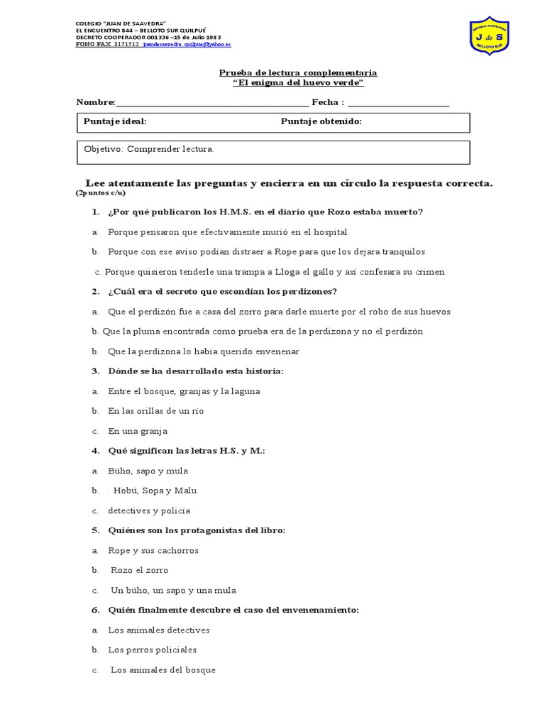 Prueba Enigma Del Huevo Verde | PDF | Ocio