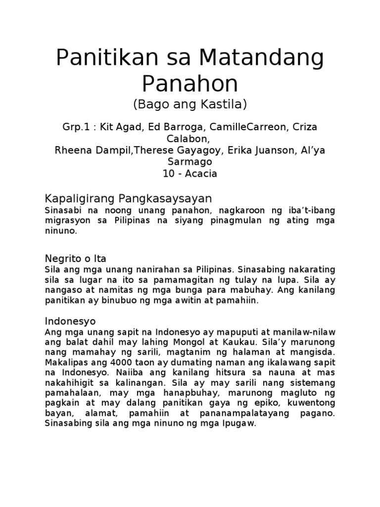 Panitikan Sa Matandang Panahon FINAL | PDF