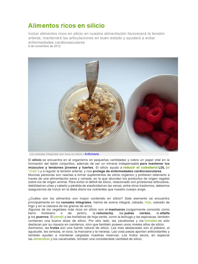 Alimentos ricos en silicio y boro | PDF | Boro | Fosfato