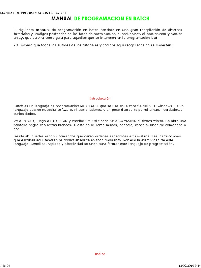 Programacion Bat | PDF | Dos | Archivo de computadora