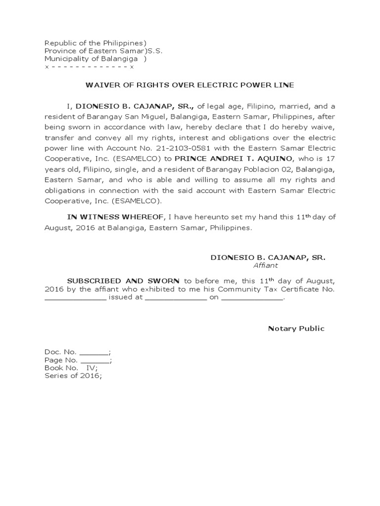Waiver of Powerline | PDF