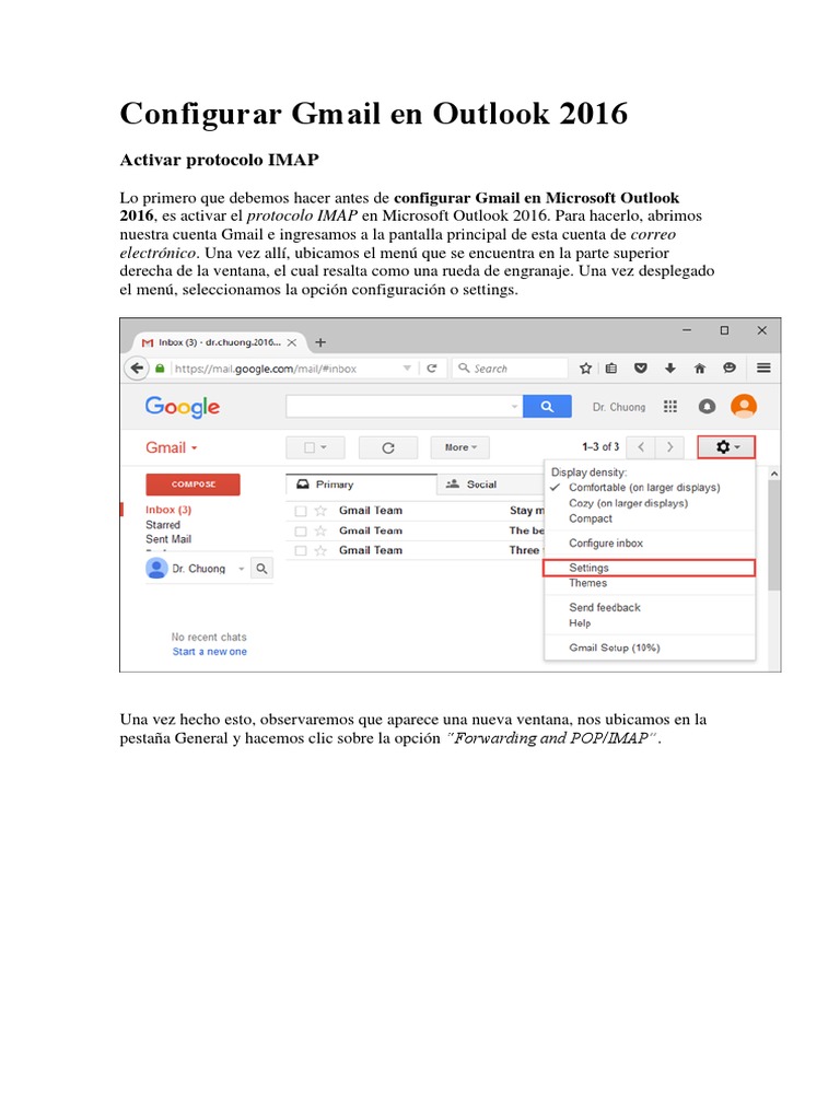 Configurar Gmail en Outlook 2016 | PDF | Gmail | Microsoft Outlook