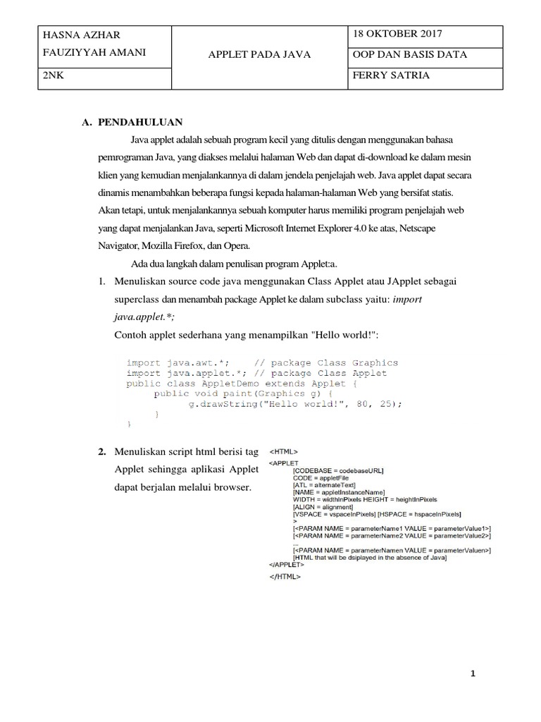 Laporan Praktikum Applet Pada Java | PDF