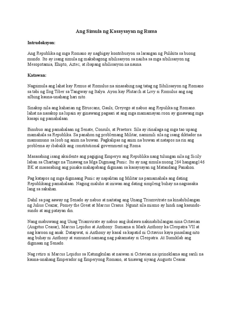 Ang Simula NG Kasaysayan NG Roma | PDF