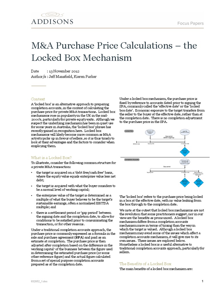 MA Purchase Price Calculations - The Locked Box Mechanism | PDF ...