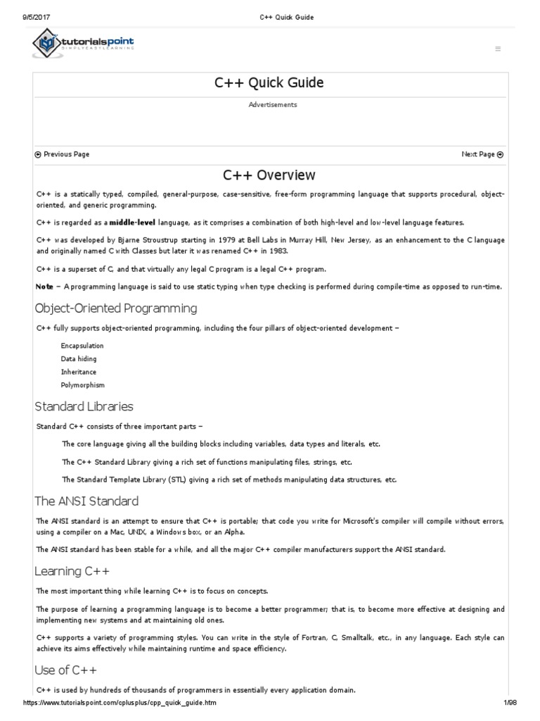 C Quick Guide Pdf Data Type Integer Computer Science