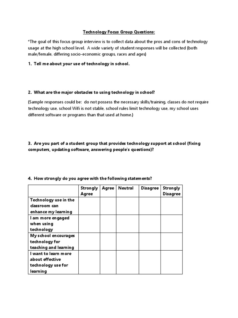 Technology Focus Group Questions | PDF