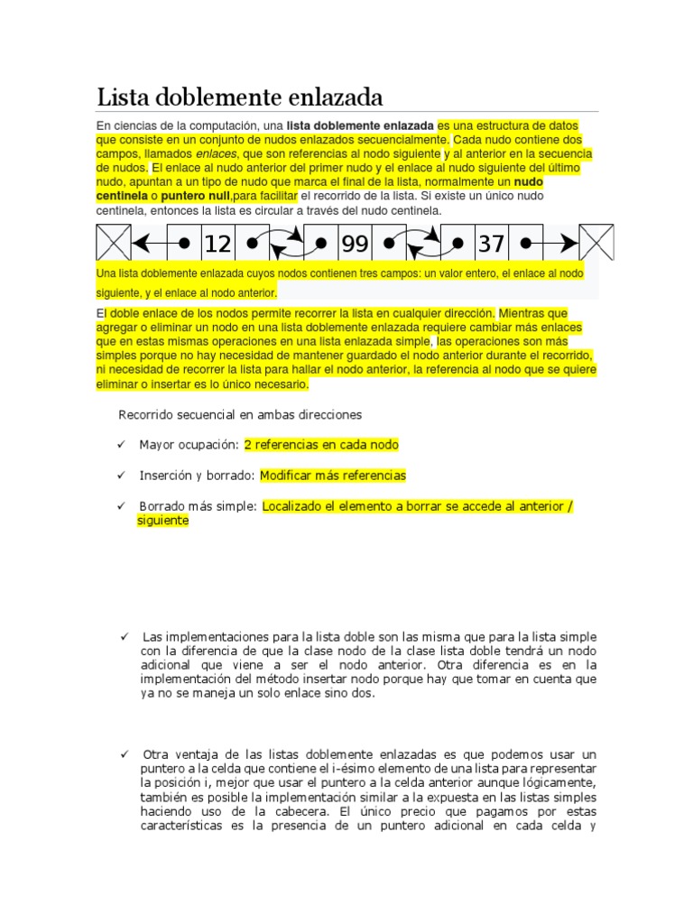 Lista Doblemente Enlazada Pdf Desarrollo De Software Áreas De