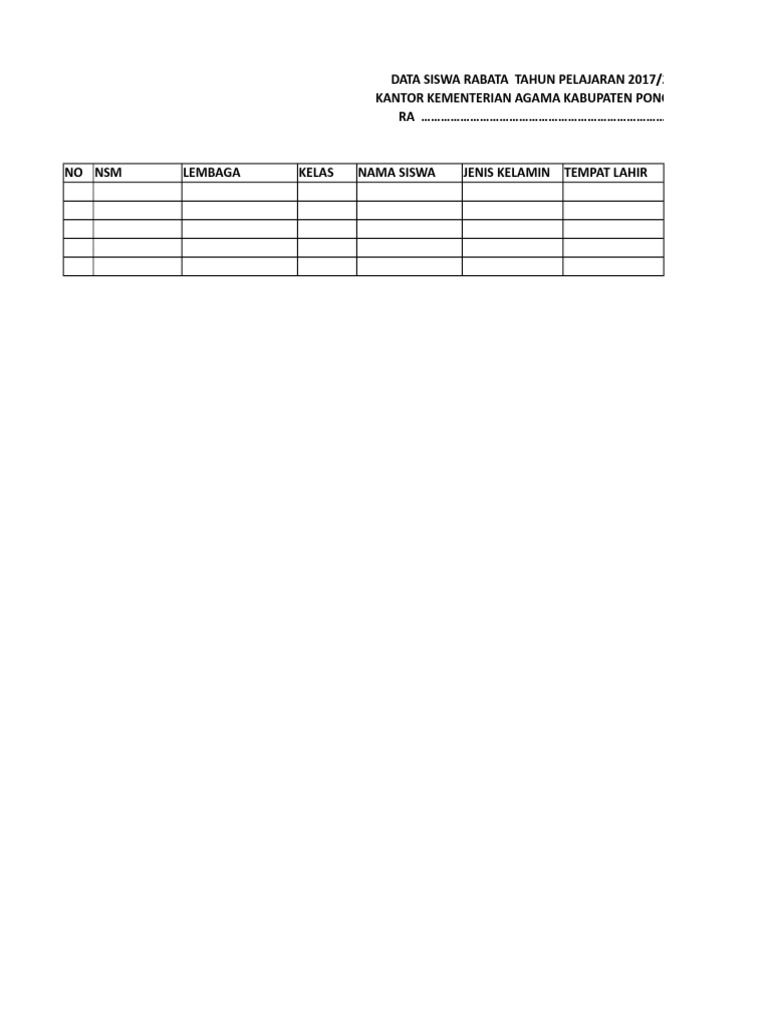 Contoh Rekap Dan Form Data Siswa RA | PDF