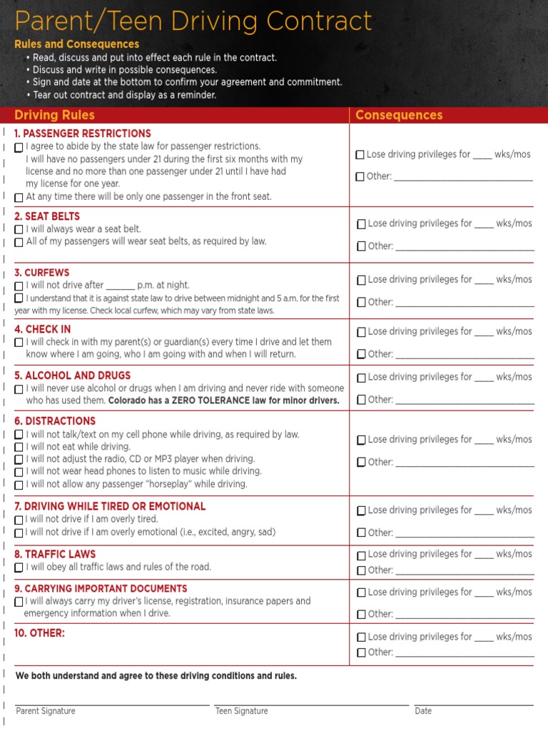 Parent/teen Driving Contract | PDF | Driving | Land Transport