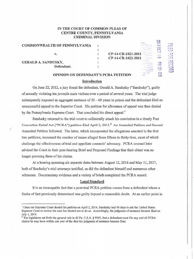 SANDUSKY Opinion and Order Regarding PCRA Petition | PDF | Witness ...