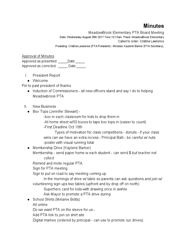 Minutes: Approved As Presented: - Date: - Approved As Corrected: - Date ...