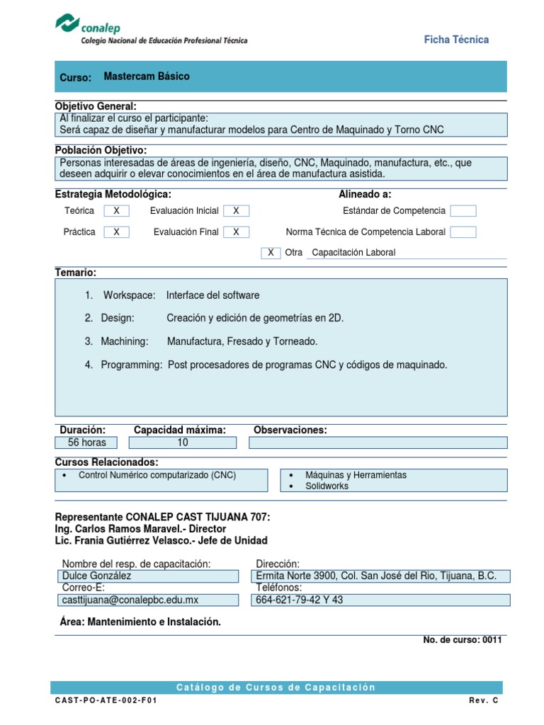 Ficha Tecnica Mastercam Basico Rev. C. | PDF