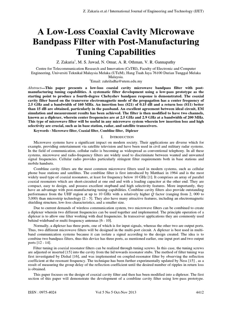 Low-Loss Coaxial Cavity Filter Design | PDF | Filter (Signal Processing ...