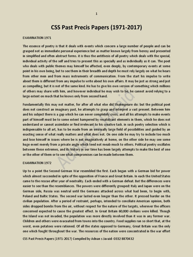 CSS Past Precis Papers (1971-2017) 1 | PDF | Human | Thought