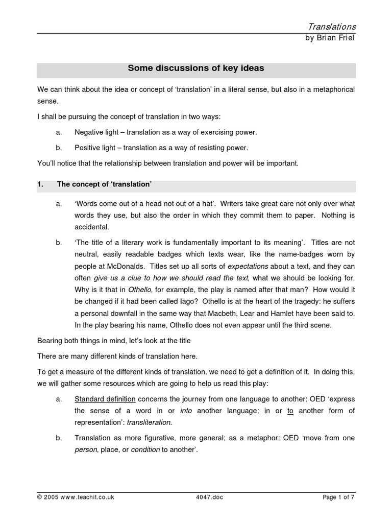 4047 Brian Friel Summary Translations | PDF | Business