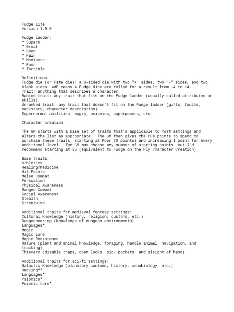 Fudge Lite RPG | PDF | Role Playing Games | Leisure