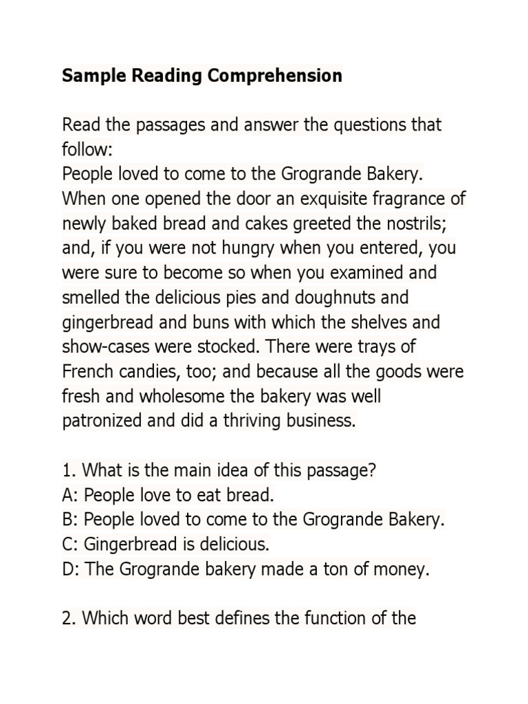Comprehension Practice | PDF | Bakery