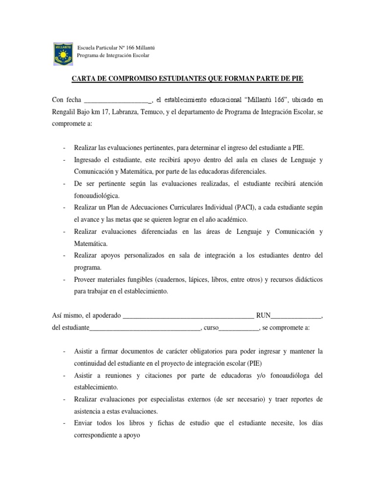 Carta de Compromiso PIE | PDF