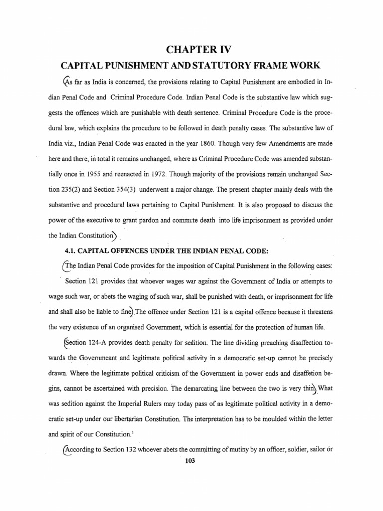 Capital Punishment and Statutory Frame Work: 4.1. Capital Offences ...