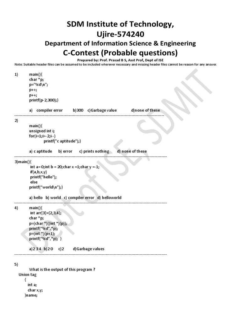 C Contest Probable Questions Pdf C Programming Language Areas Of Computer Science