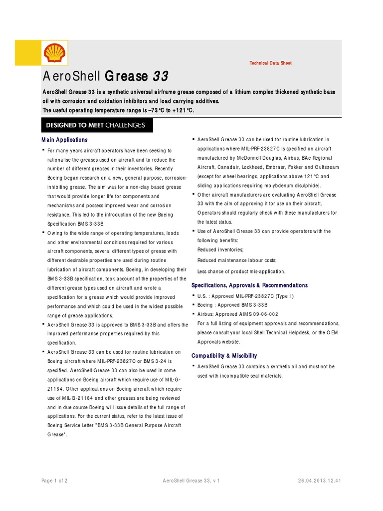 AeroShell Grease 33 Technical Data Sheet | PDF | Materials | Aerospace
