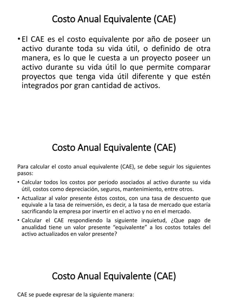 Costo Anual Equivalente (CAE) | Amortización (Negocio) | Economias