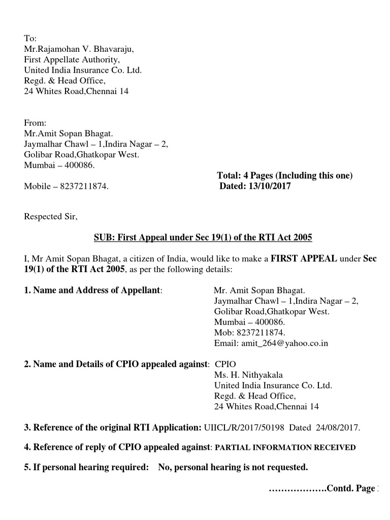 Final First Appeal To RTI | Download Free PDF | Supreme Courts | Government