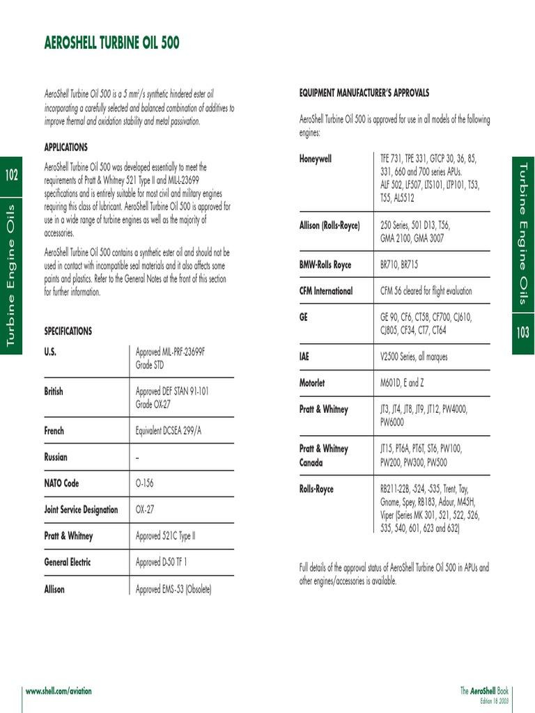 AeroShell Turbine Oil 500 PDF | PDF | Motor Oil | Gas Turbine