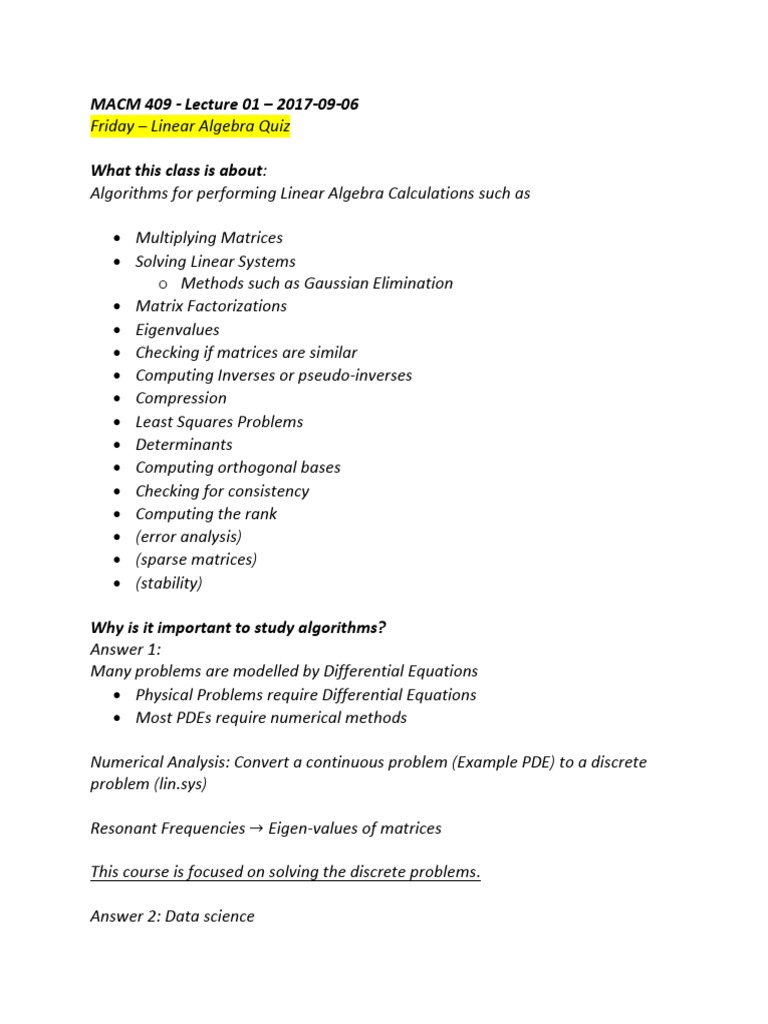 Sfu Macm 409 Chapter 1 Notes Pdf Eigenvalues And Eigenvectors
