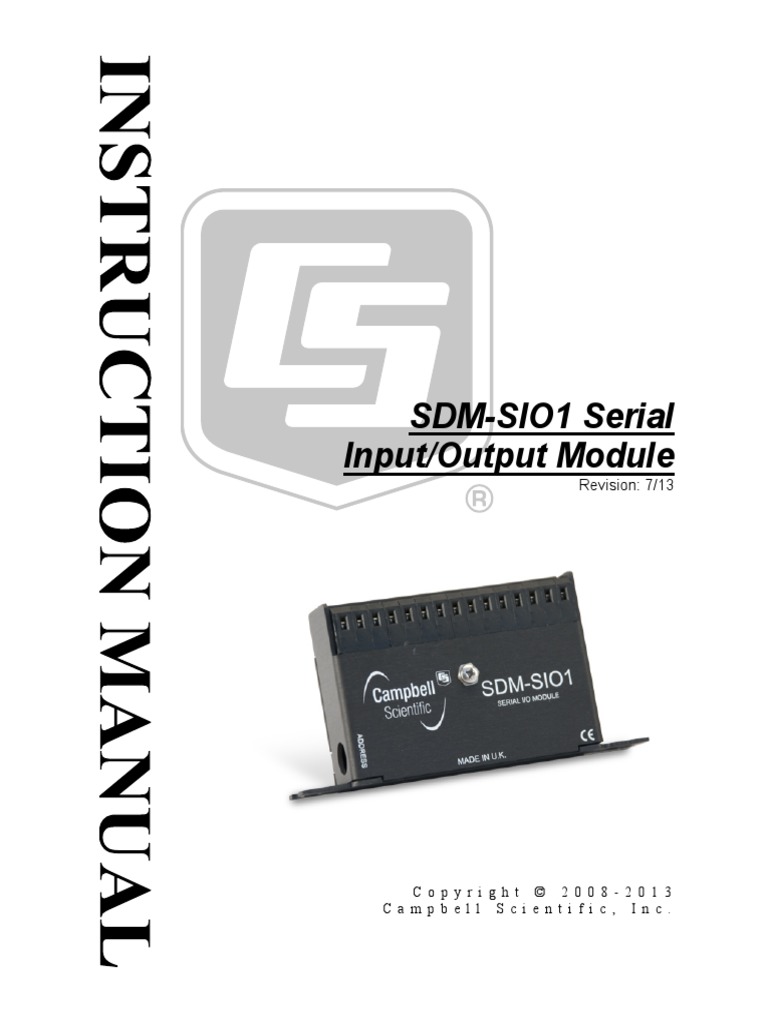 SDM-SIO1 Serial Input/Output Module: Revision: 7/13 | PDF | Data Transmission | Computer Data