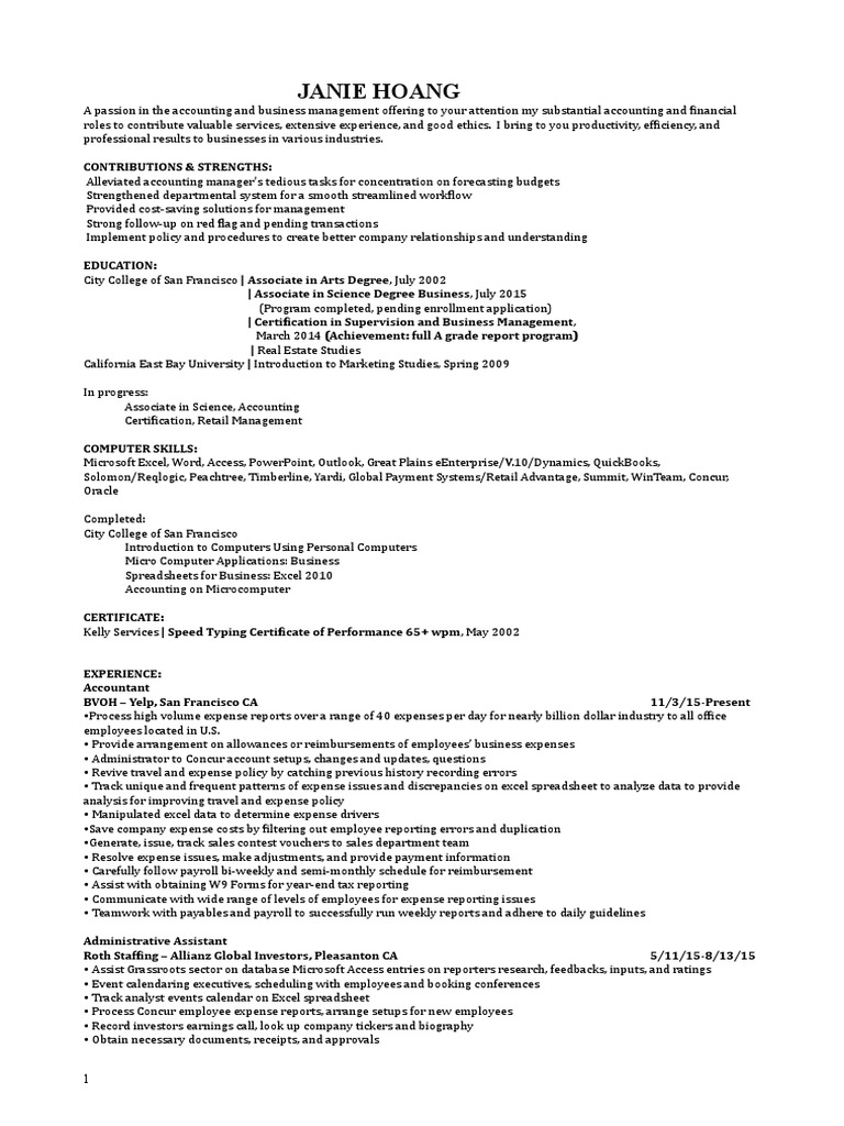 Janie Hoang Resume | PDF | Accounts Payable | Cheque