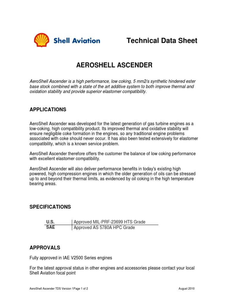 Technical Data Sheet: Aeroshell Ascender | PDF | Coke (Fuel) | Corrosion