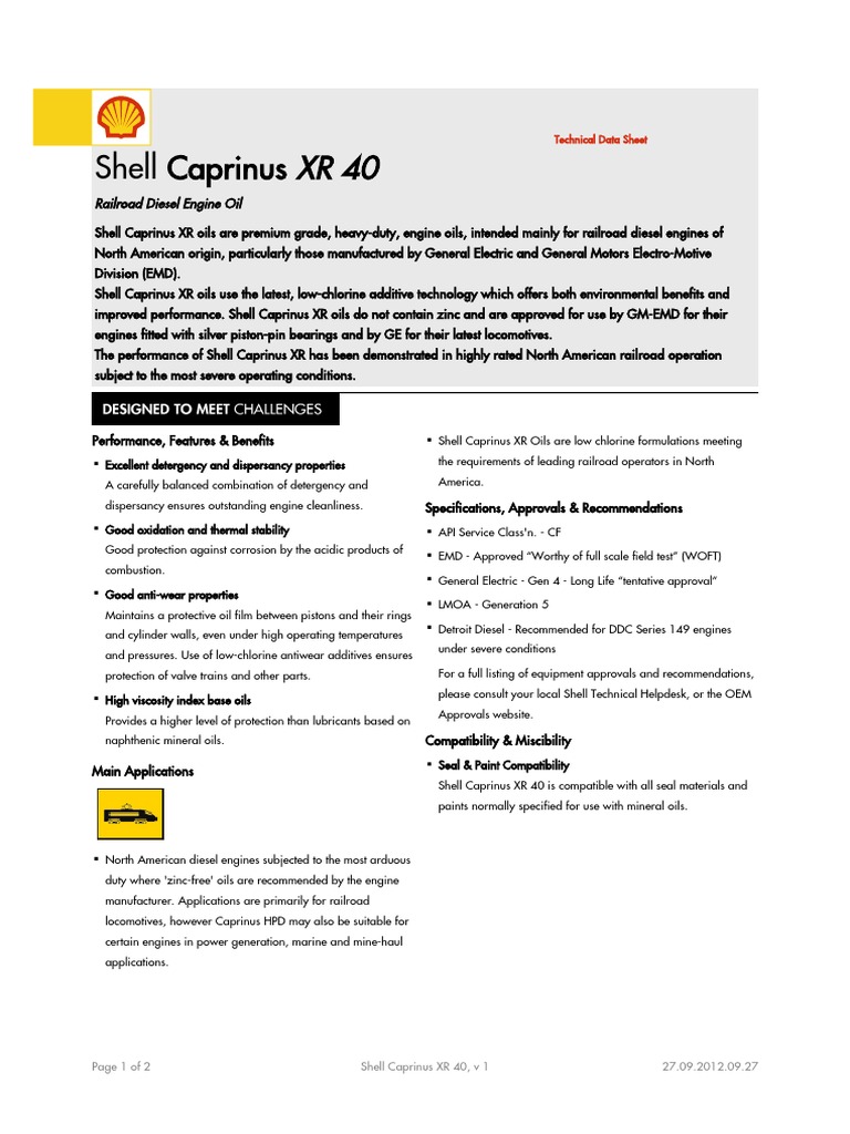 Shell Caprinus XR 40: Technical Data Sheet | PDF | Motor Oil | Engines