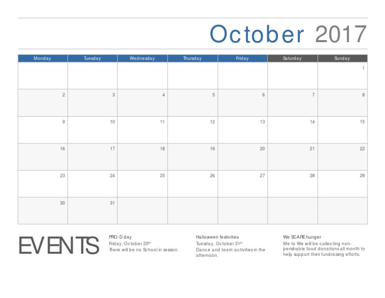 October 2017 Events Calendar | PDF