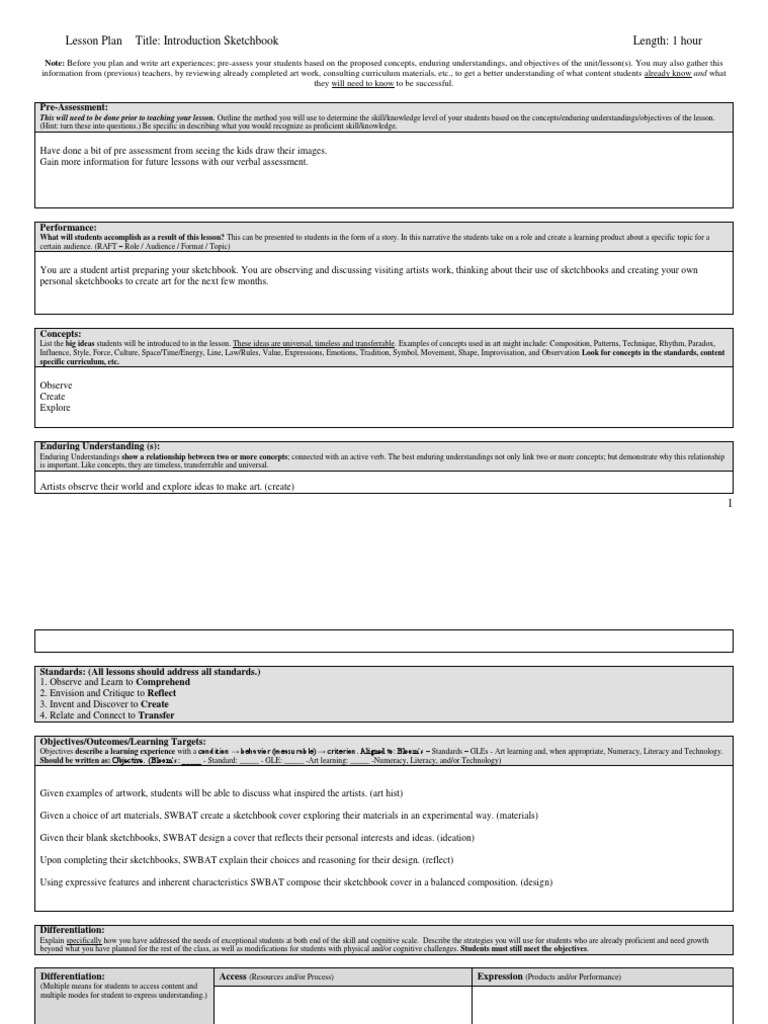 Polaris Introduction Sketchbook Lesson Plan | PDF | Lesson Plan ...