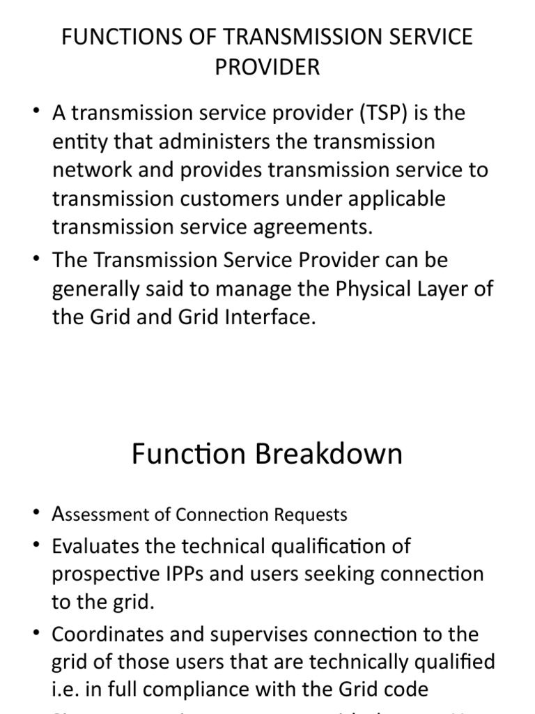 Functions of Transmission Service Provider and Market Operator | PDF ...