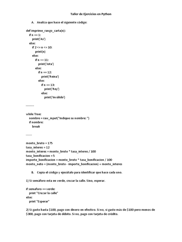 Taller de Ejercicios en Python | PDF